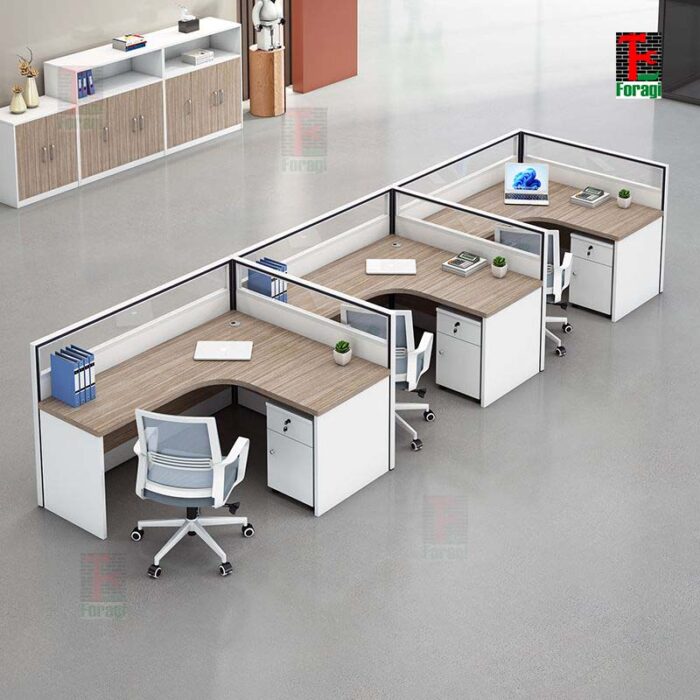 Modern 3-Person Office Workstation Desk with Partition | Ergonomic Modular Office Furniture ...